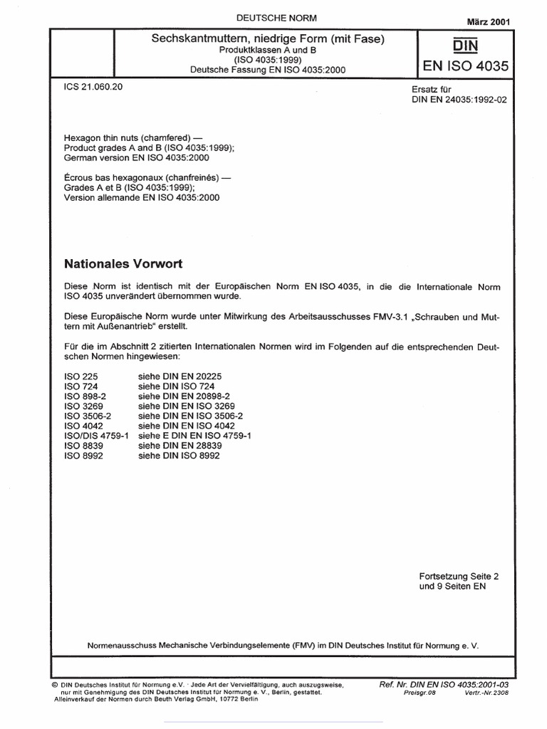 Din en Iso 4035 | PDF