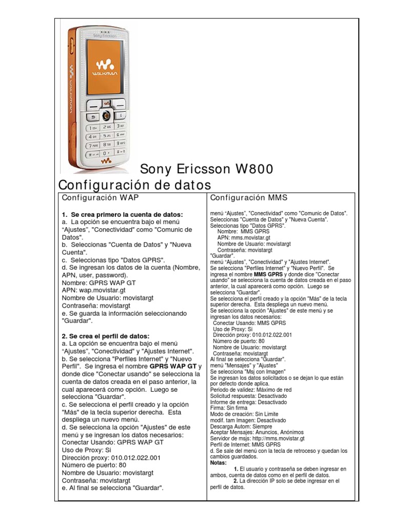 Sony Ericsson W800 Wap Movistar | PDF | Servicio de Mensajes Multimedia ...