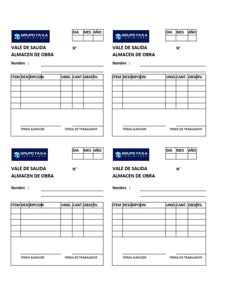 Formato De Vales De Salida Pdf