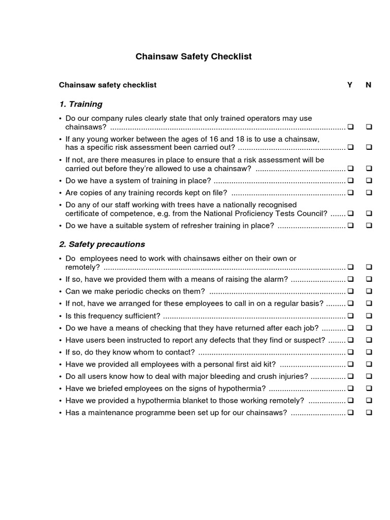 Chainsaw Safety and Inspection Checklist | PDF | Personal Protective ...