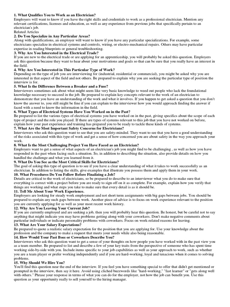 Electrical Safety Interview Questions - J. Fred | PDF | Electrician ...