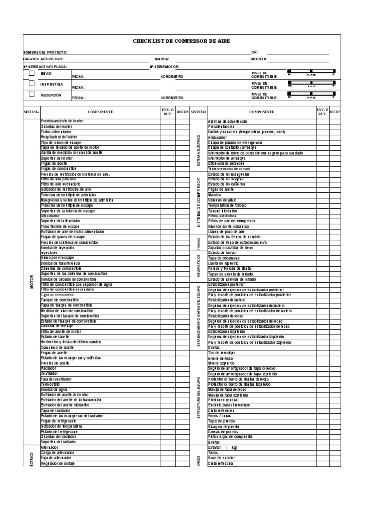 Check List de Compresor de Aire | PDF | Turbocompresor | Inyección de ...