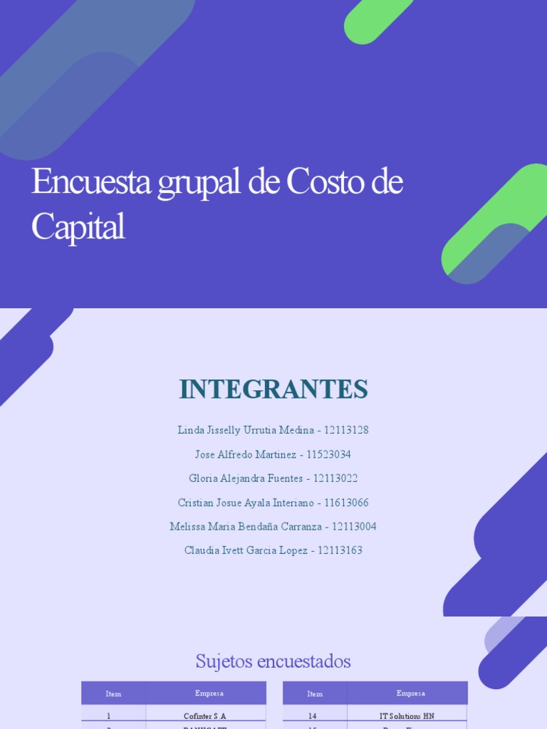 Encuesta Grupal de Costo de Capital Grupo #5 | PDF | Deuda | Interés