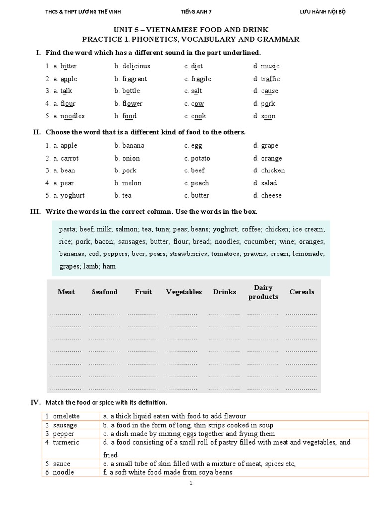 English Practice for Grade 7 Students | PDF | Vietnamese Cuisine | Pancake