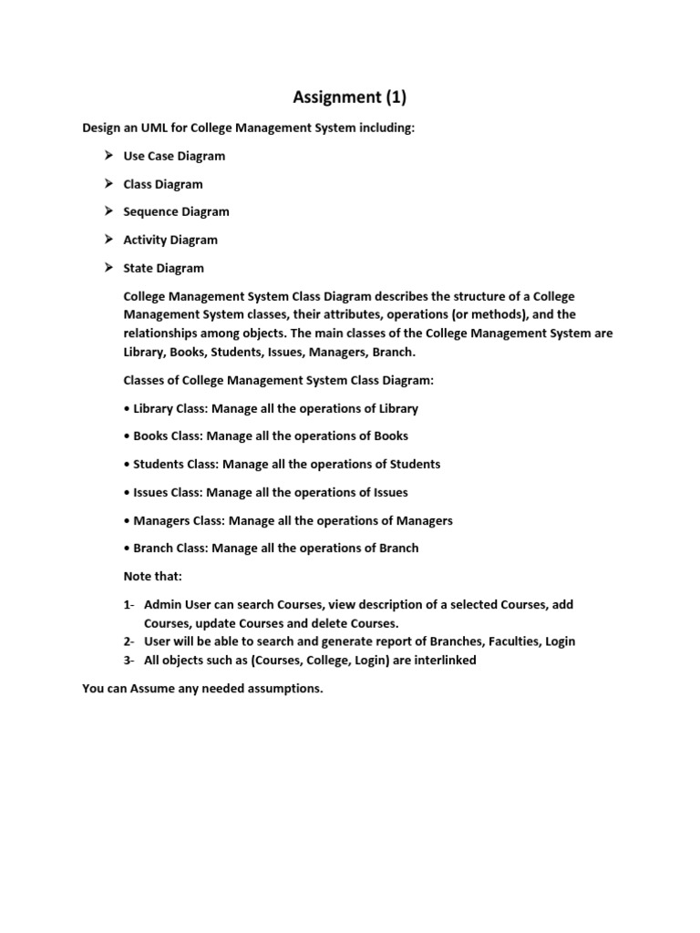 Assignment (1) : Use Case Diagram Class Diagram Sequence Diagram ...
