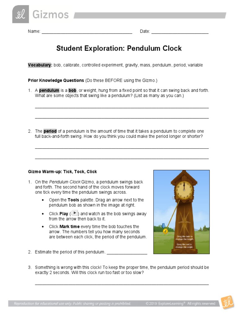 Student Exploration: Pendulum Clock | Download Free PDF | Pendulum | Clock