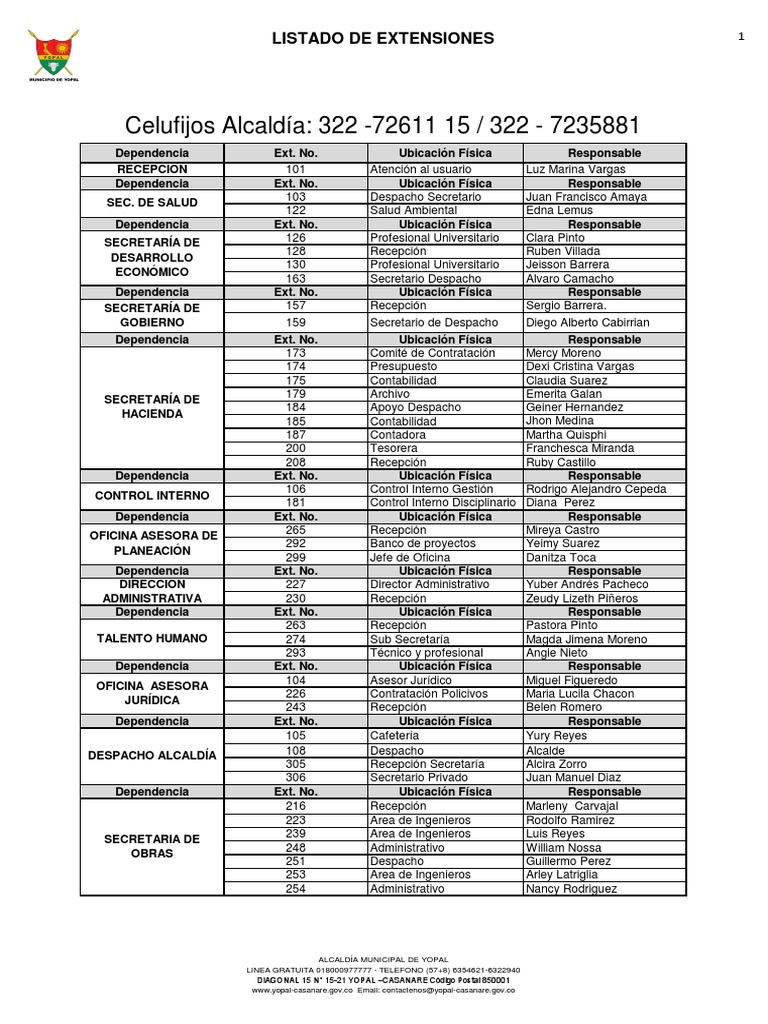 Listado de Extensiones Telefónicas Yopal | PDF