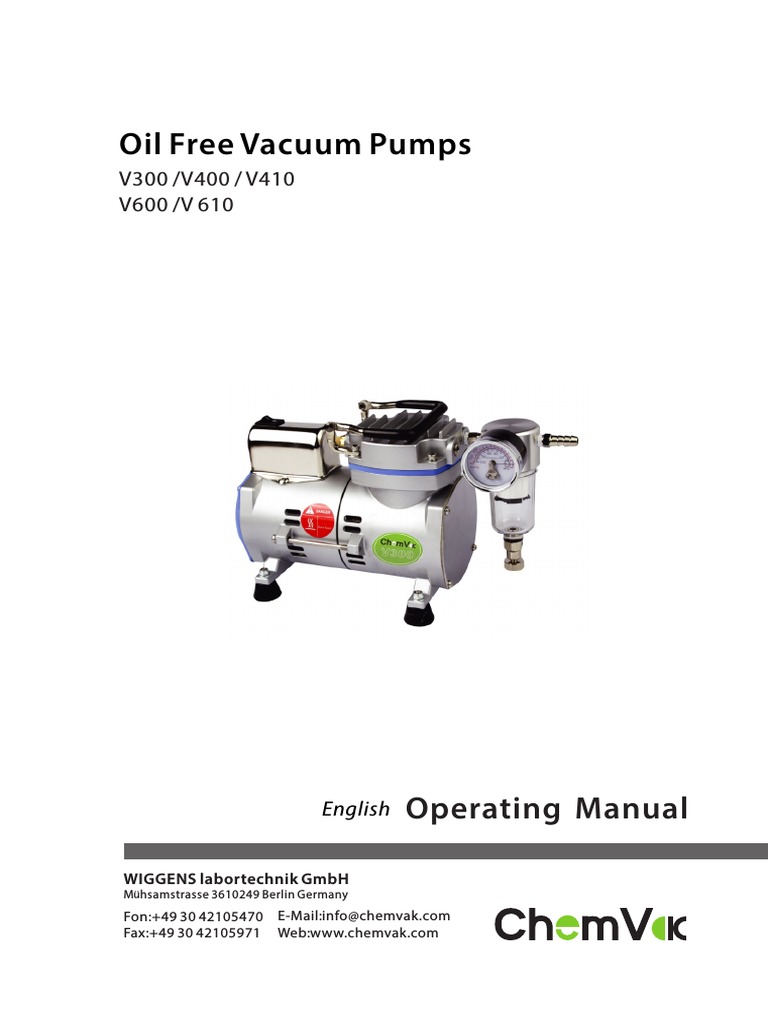 Operating Manual for Wiggens Oil Free Vacuum Pumps Models V300, V400 ...