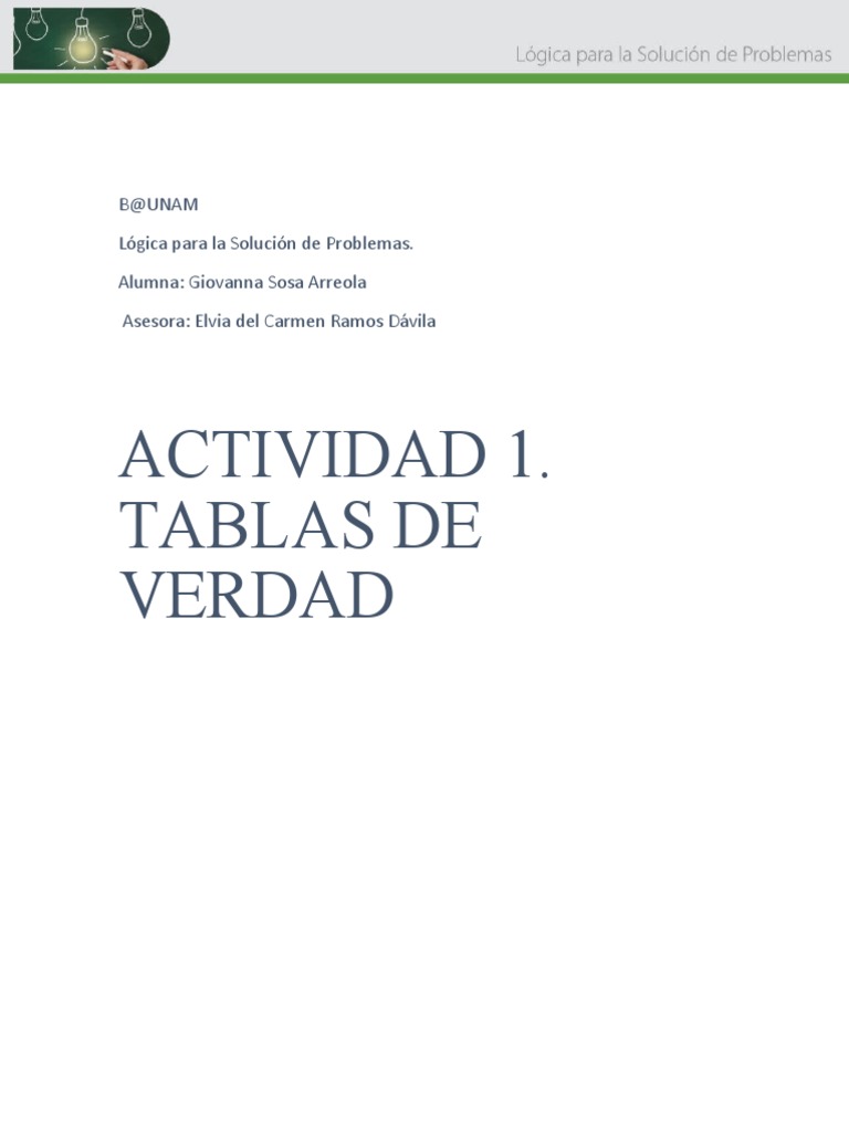 Tablas de Verdad - U3 | PDF