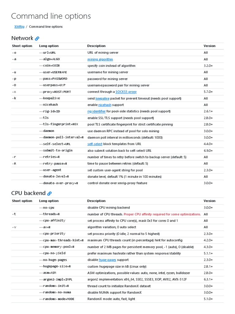 Command Line Options - XMRig | PDF | Transport Layer Security | Command ...