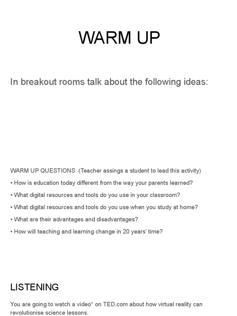 Warm Up: in Breakout Rooms Talk About The Following Ideas | PDF ...