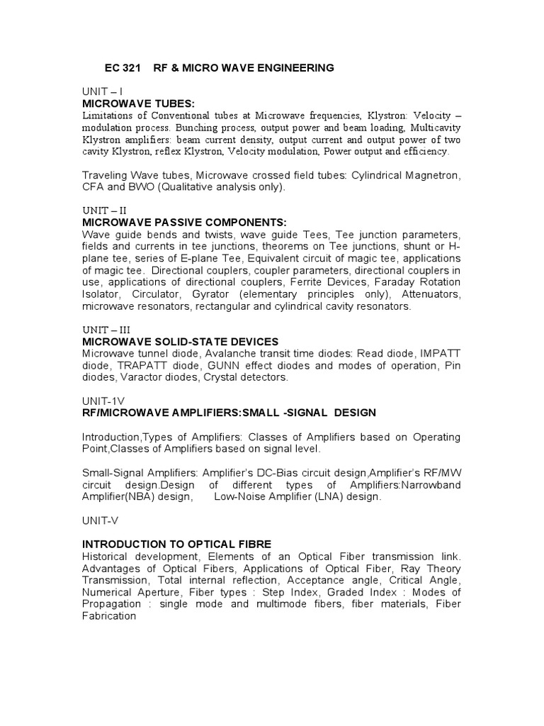 Ec 321 RF & Micro Wave Engineering | PDF | Amplifier | Operational ...