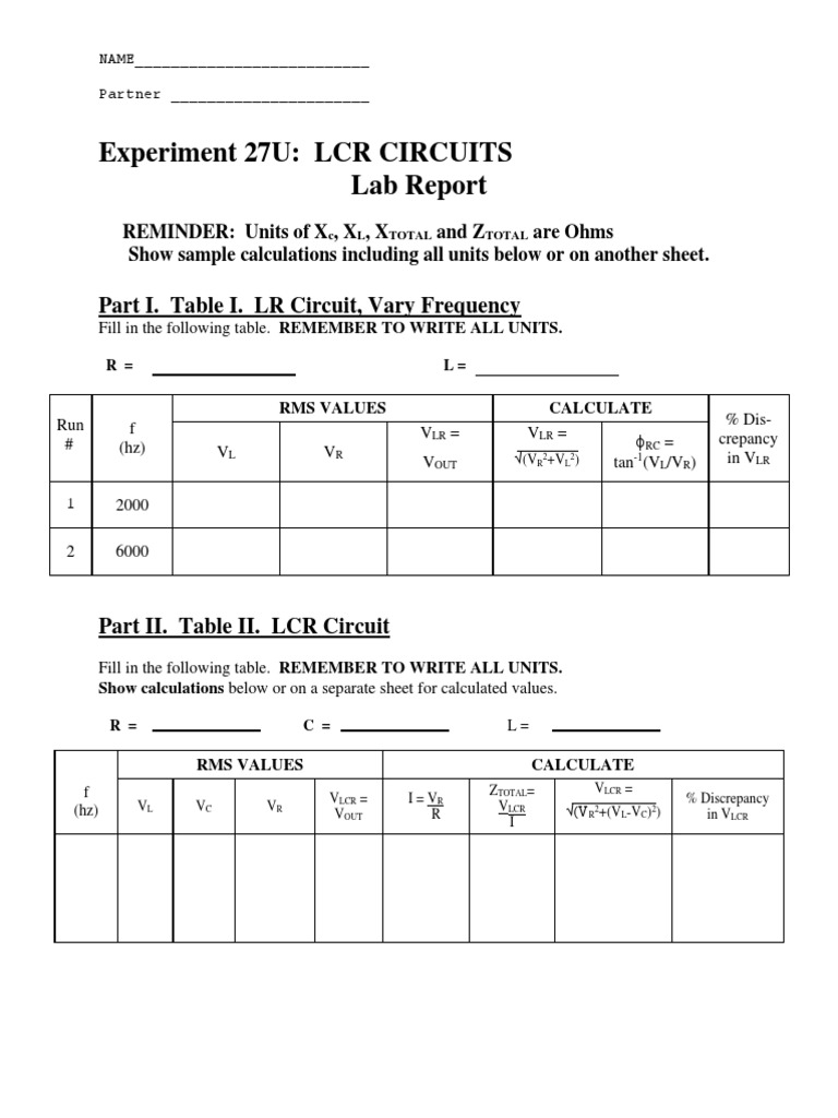 LCR Circuit Experiment Lab Report | PDF | Electrical Circuits ...