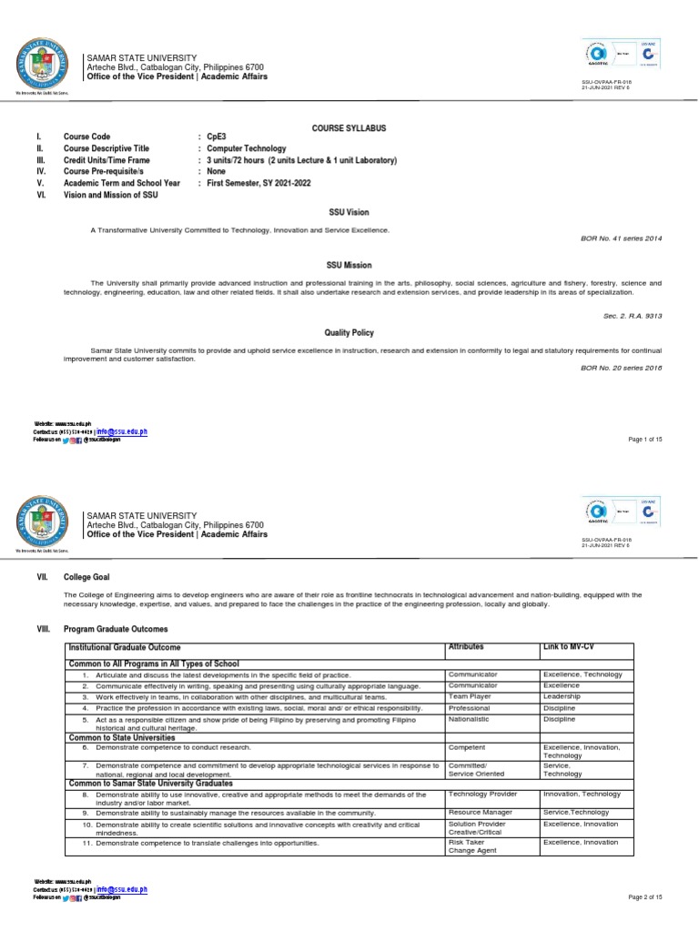 CpE 3 - Computer Technology - Syllabus | PDF | Engineering | Online And ...