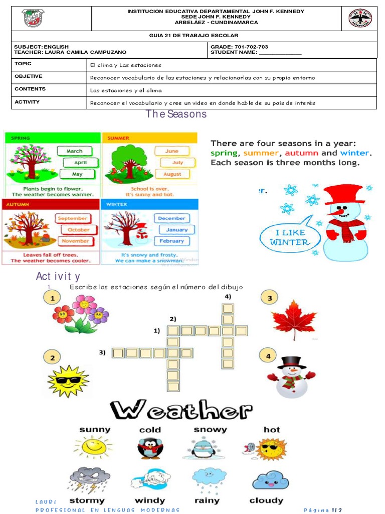 The Seasons Taller de Inglés | PDF | Estudios de idiomas extranjeros