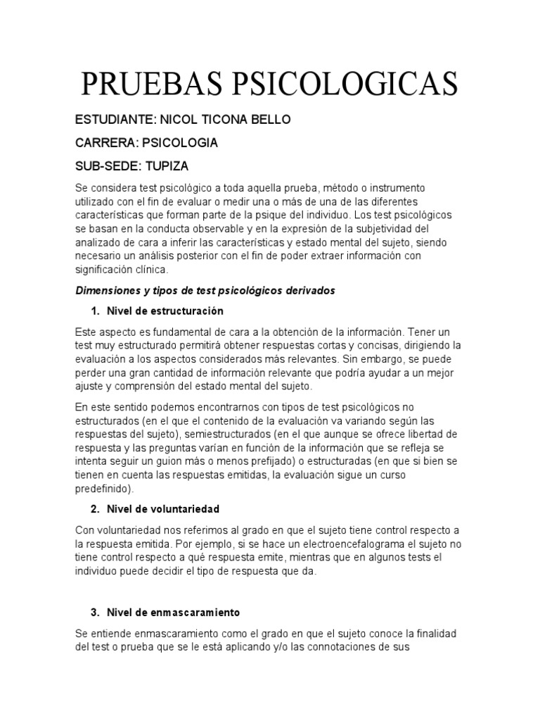 Pruebas Psicologicas | PDF | Sicología | Mente Pruebas Psicologicas | PDF | Sicología | Mente
