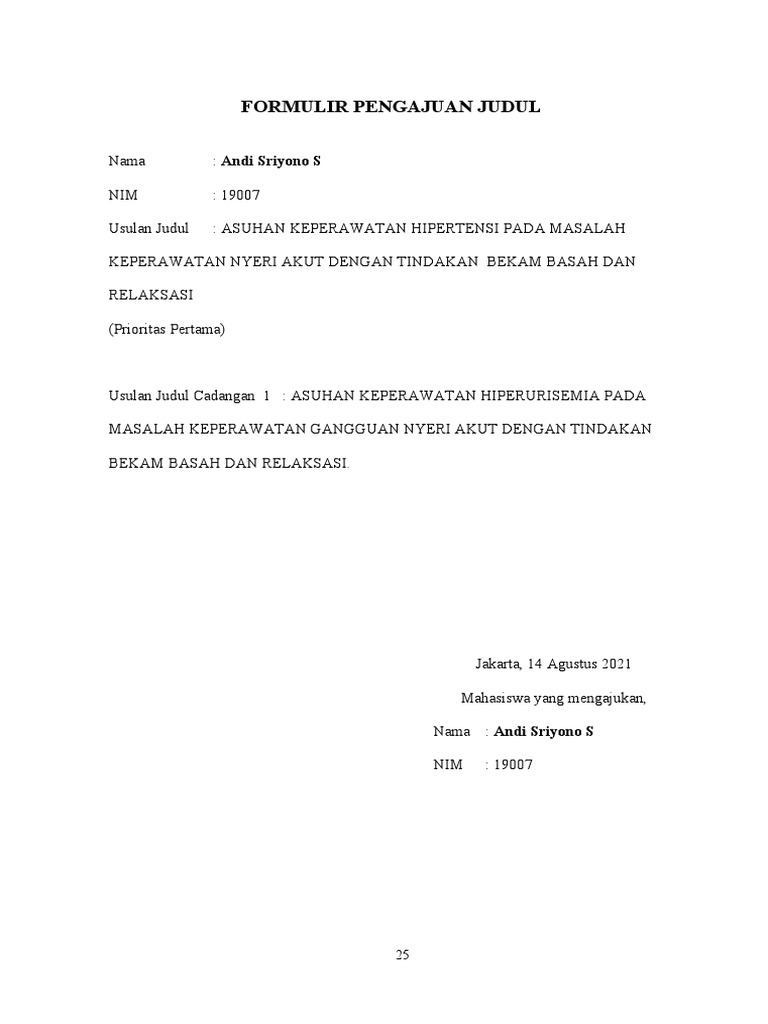 Formulir Pengajuan Judul Andi Sriyono S | PDF | Pengembangan Diri