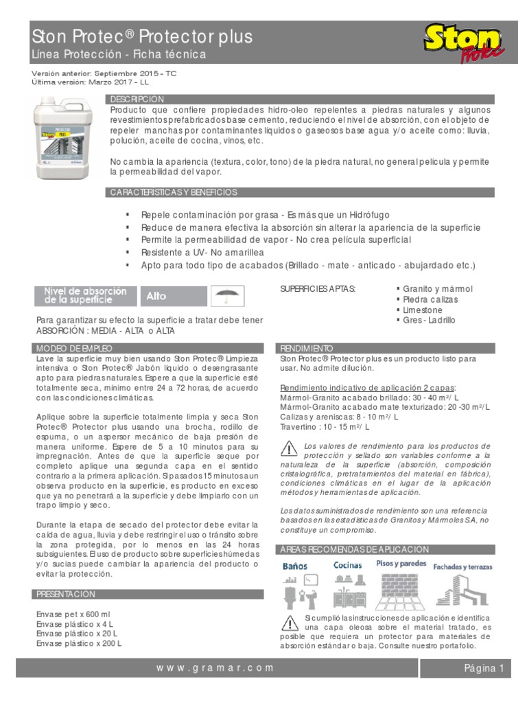 Ficha Tecnica - Ston Protec Protector Plus - 10032017 V2 | PDF | Agua | El plastico