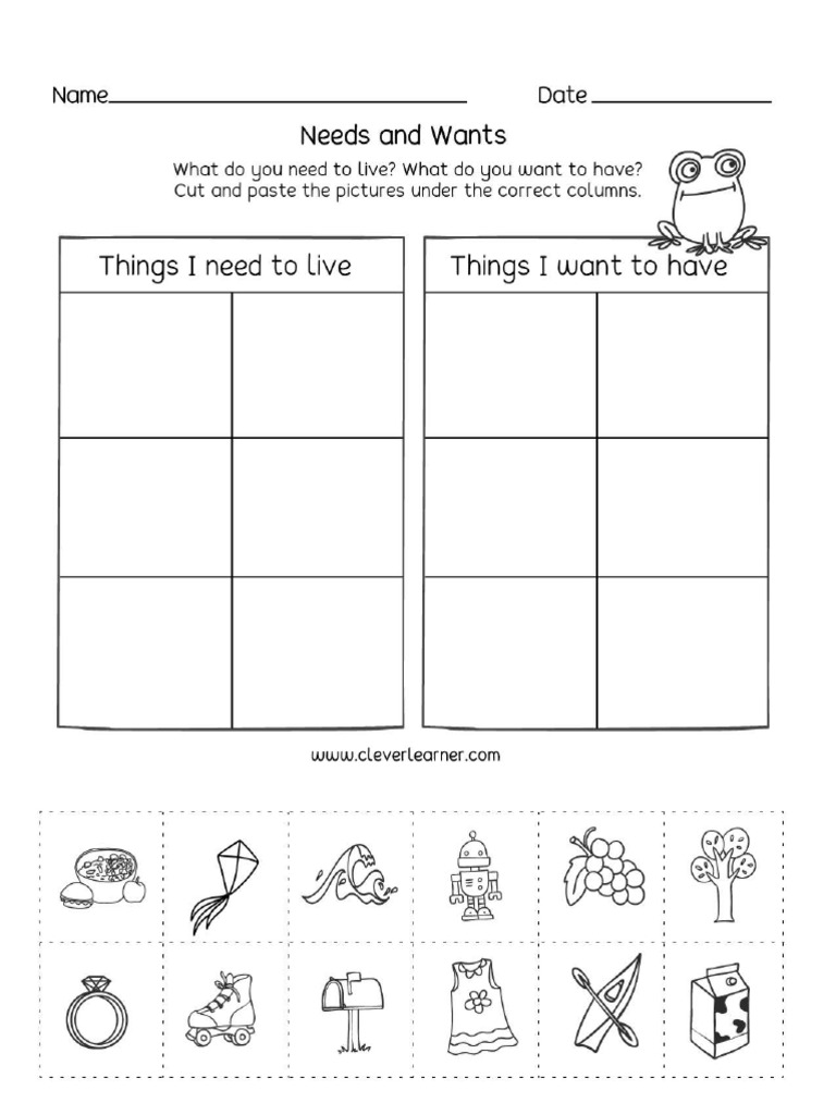 Needs And Wants Kindergarten Worksheets