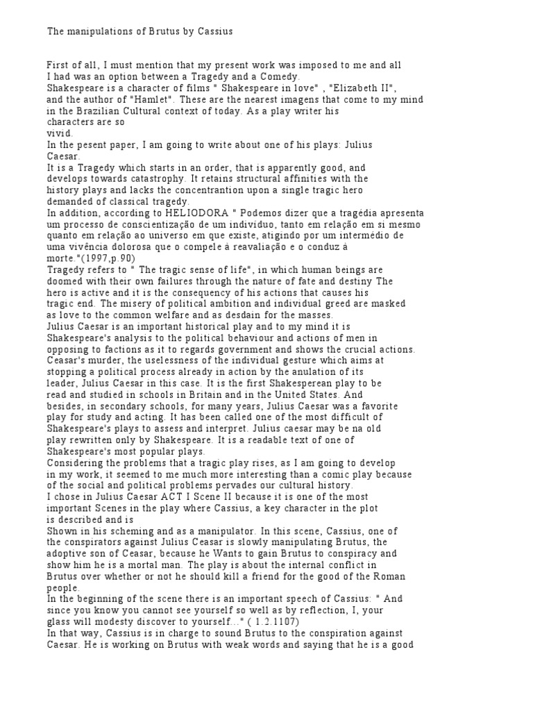 Cassius's Manipulation of Brutus in Julius Caesar | PDF | Julius Caesar ...