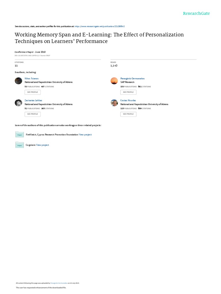 Working Memory Span and E-Learning - The Effect of Personalization Techniques On Learners ...