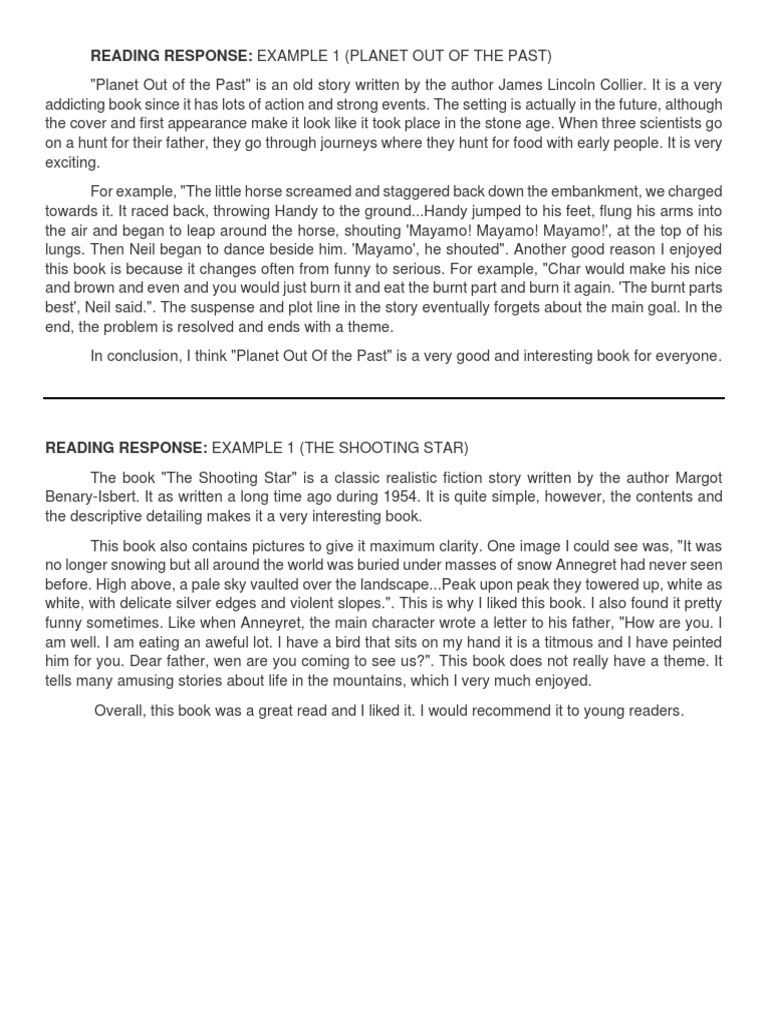 Reading Response Examples | PDF