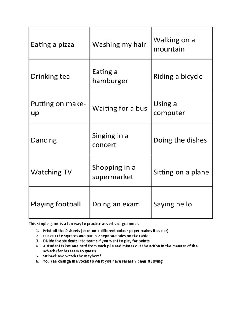 Adverbs of Manner Game - Pre Intermediate and Above | PDF