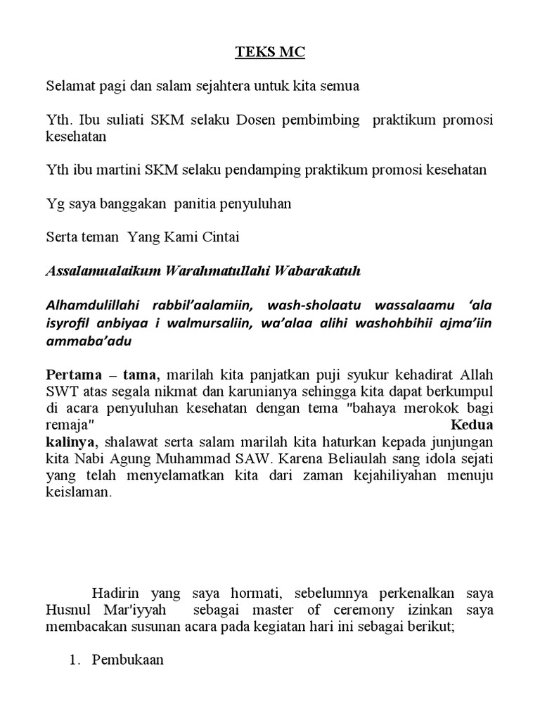 Teks MC Penyuluhan Kesehatan Remaja | PDF