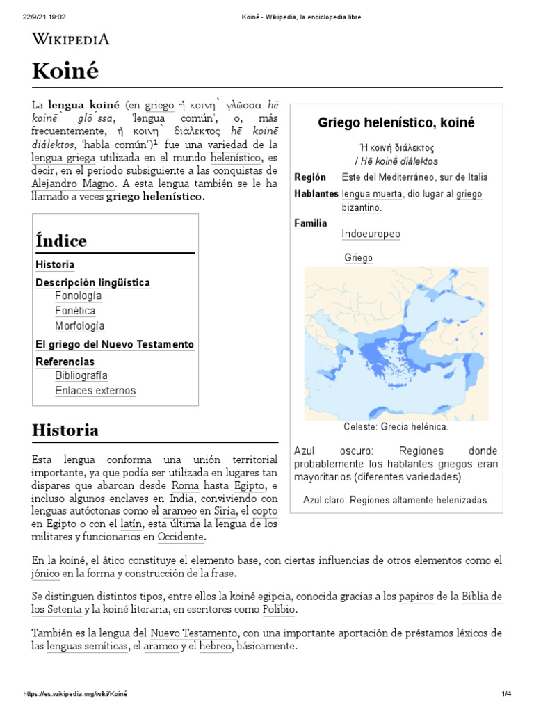 Koiné - Wikipedia, La Enciclopedia Libre | PDF | Griego griego ...