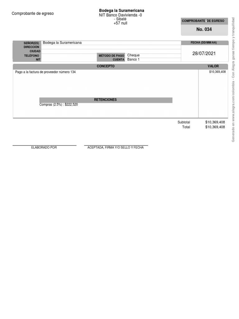 Comprobante de Egreso | PDF