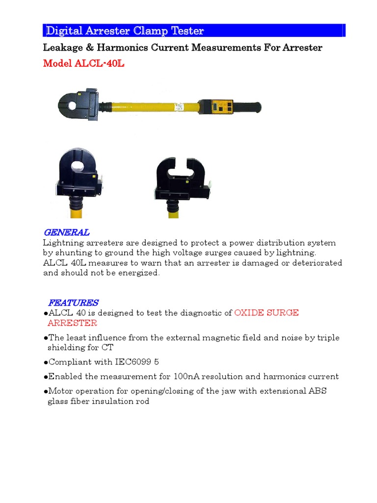 Digital Arrester Clamp Tester Specifications and User Manual: Measuring ...