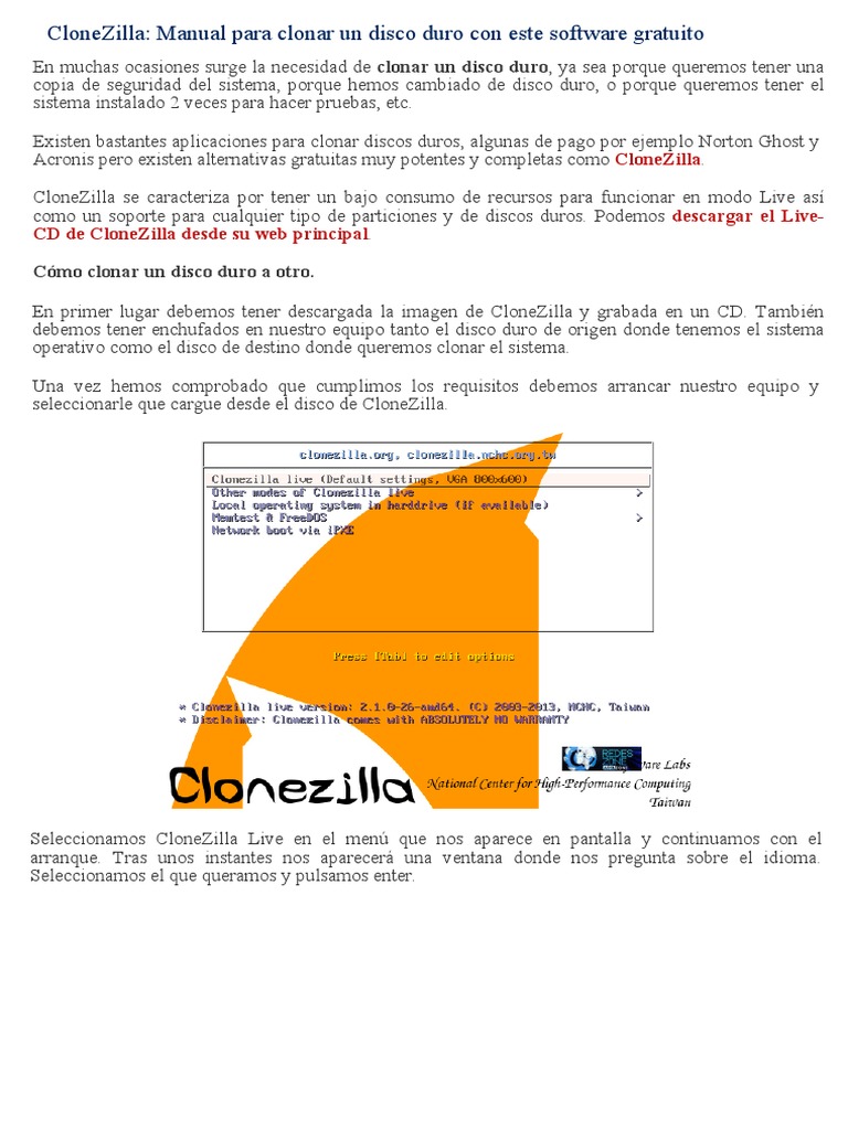 CloneZilla Manual para Clonar Un Disco Duro Con Este Software Gratuito | PDF | Arranque | Software