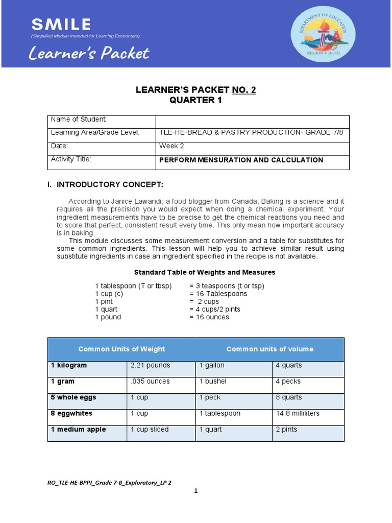 Lp2 Tle-He-Bpp g78 Exploratory Wk2 Q1-Edited | PDF | Tablespoon | Teaspoon