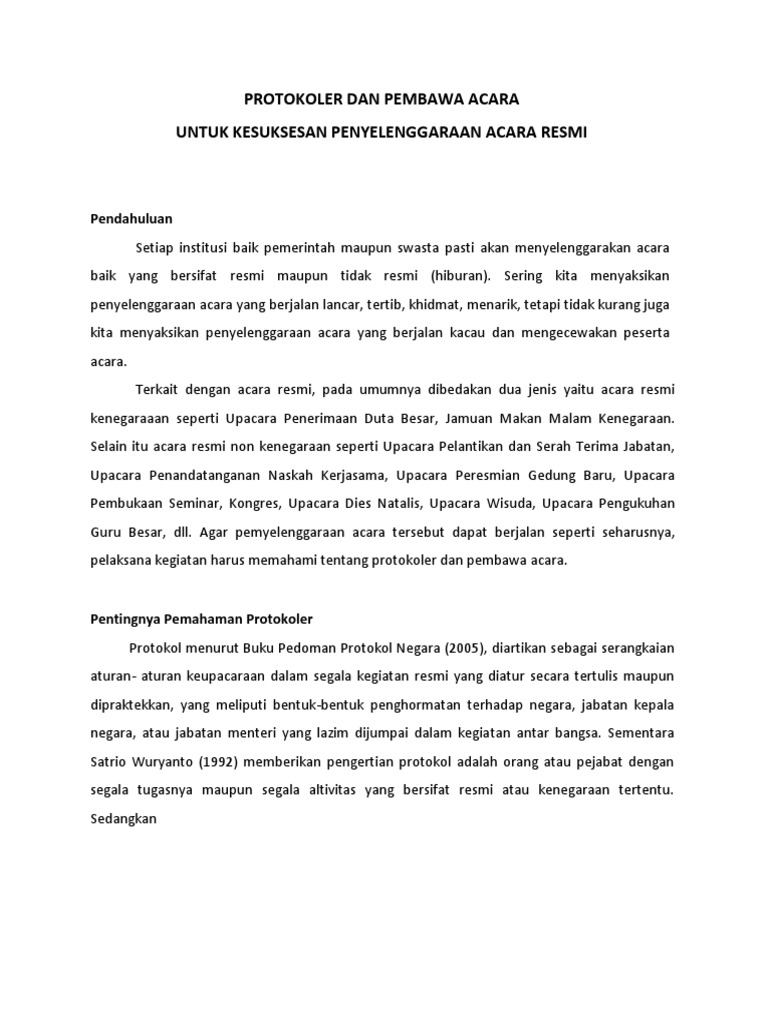 Protokol dan Pembawa Acara Resmi | PDF | Karier & Perkembangan | Ilmu ...
