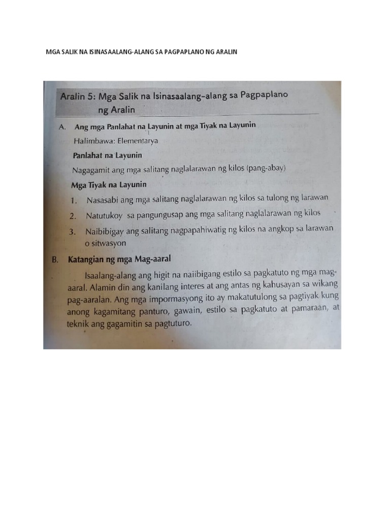 Mga Salik Na Isinasaalang-Alang Sa Pagpaplano NG Aralin | PDF