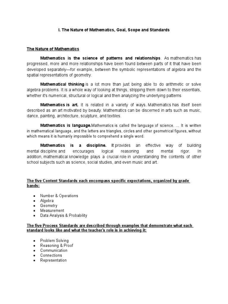 The Nature of Mathematics Goal Scope and Standards | Download Free PDF ...