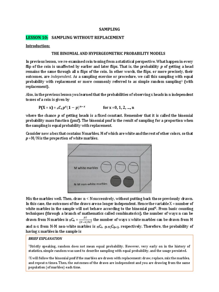 Sampling Lesson 10: Sampling Without Replacement: The Binomial and ...
