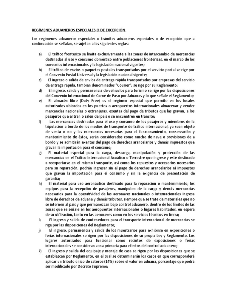 Regímenes Aduaneros Especiales o de Excepción | PDF | aduana | Aeropuerto