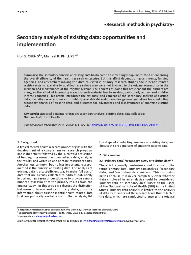 Secondary Analysis of Existing Data | PDF | Data Analysis