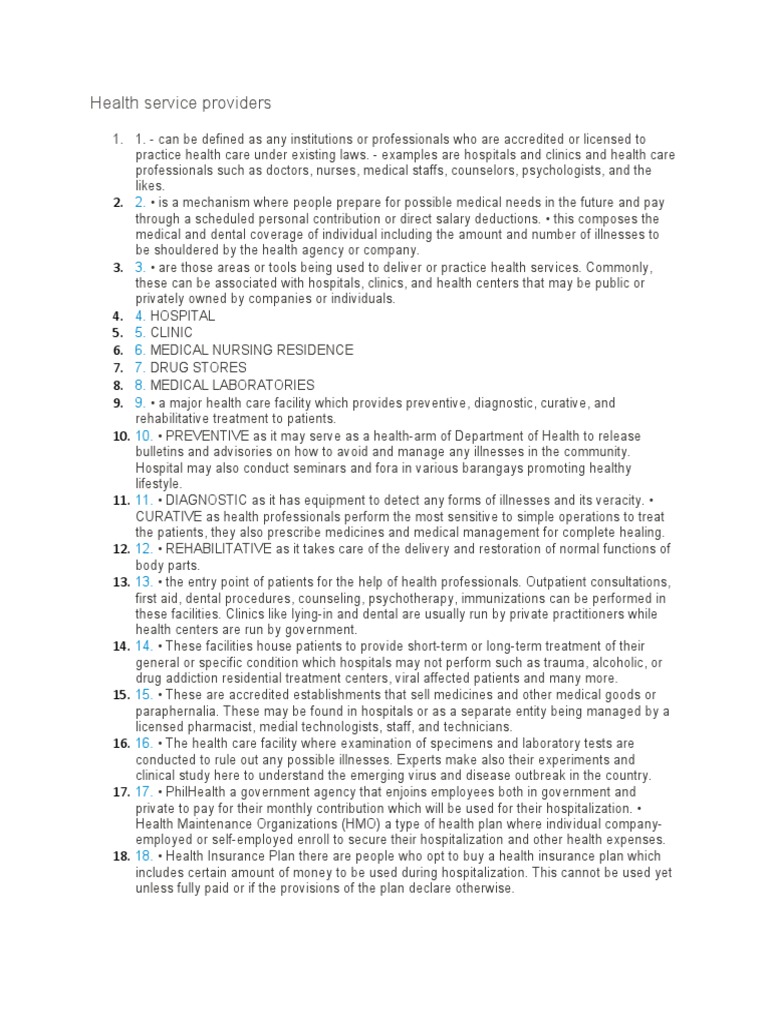 Overview of Health Service Providers | PDF | Health Care | Hospital