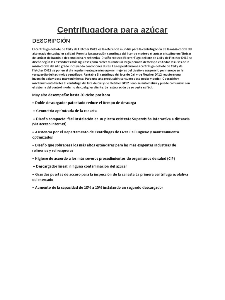 El centrífugo de lote Cail y Fletcher D412: una solución eficiente y ...