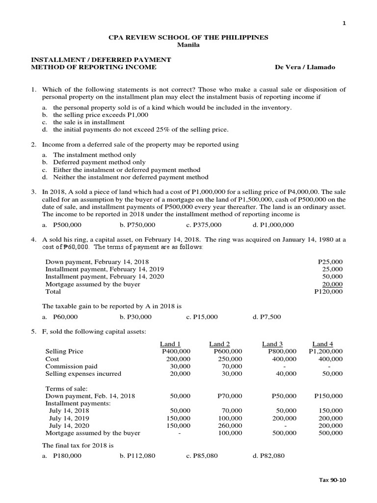 Installment Deferred Payment Method of Reporting Income | PDF | Expense | Taxes