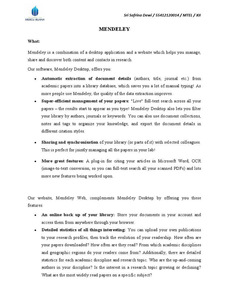 Mendeley: Sri Safrina Dewi / 55412120014 / MTEL / XII | PDF | Websites ...