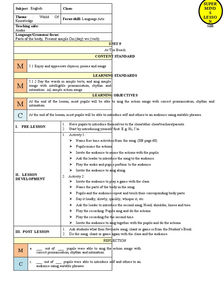 Head, Shoulder, Knees and Toes | PDF | Teachers | Cognitive Science
