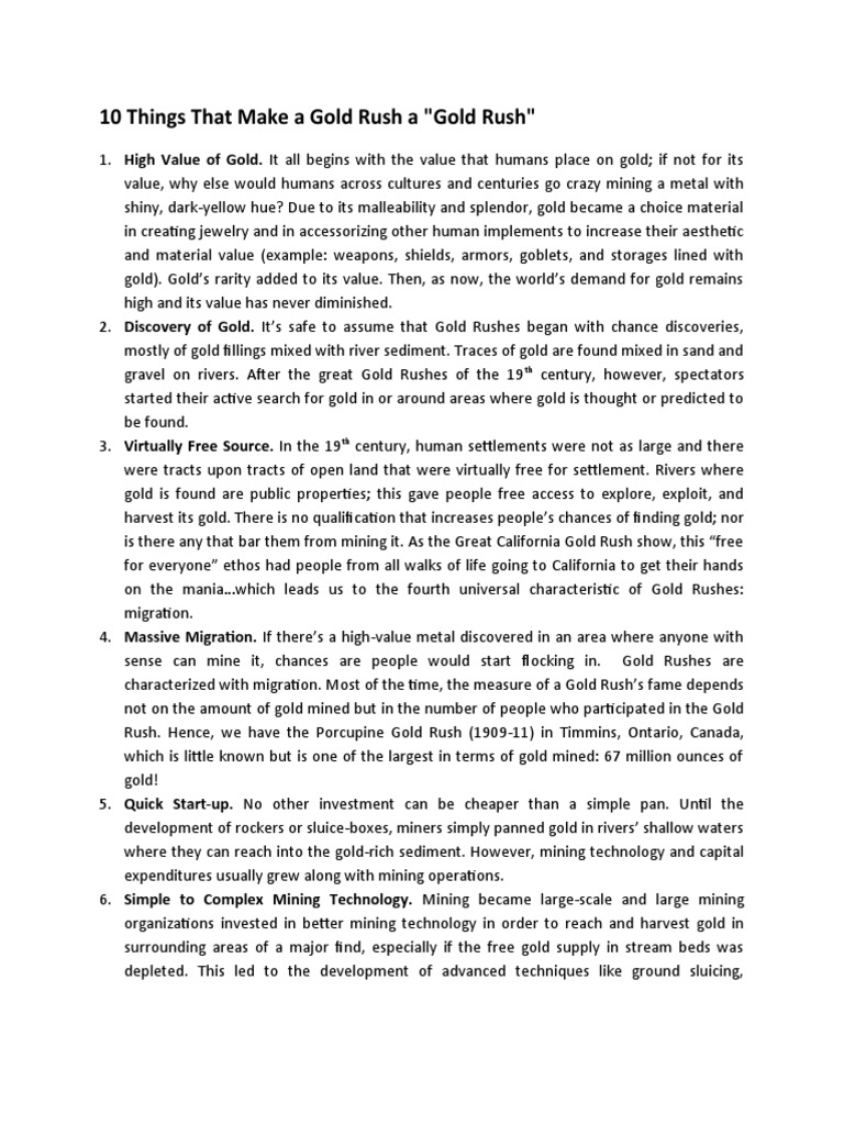 10 Things That Make A Gold Rush A "Gold Rush" | PDF | Gold Rushes | Mining
