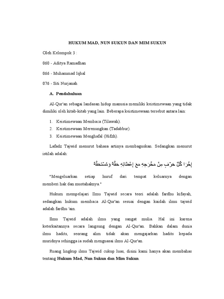 HUKUM MAD, NUN SUKUN DAN MIM SUKUN | PDF