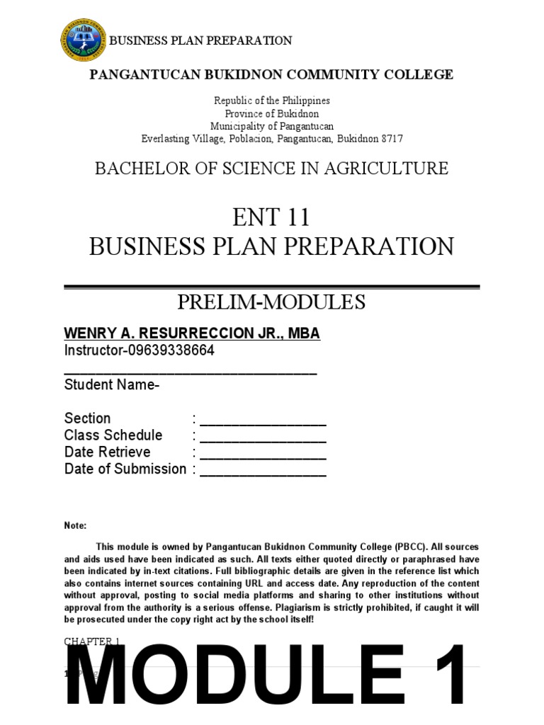 ENT 11 Business Plan Preparation: Prelim-Modules | PDF | Business Plan ...
