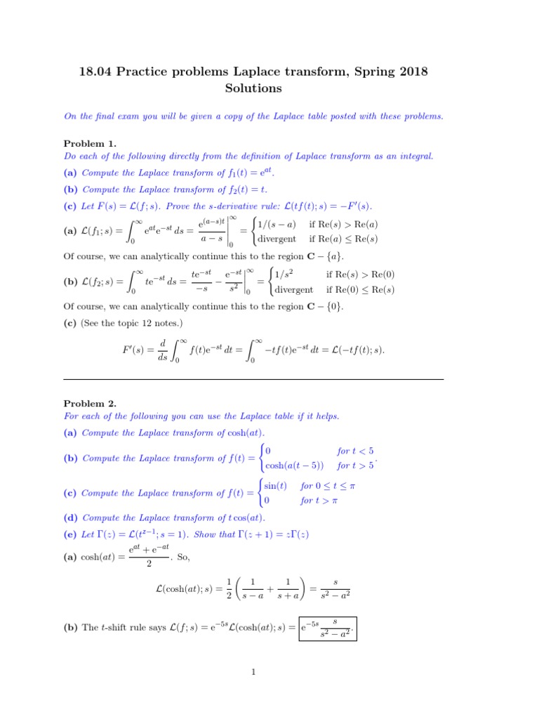 Laplace Transforms of Various Functions and Solutions to Differential Equations Using the ...