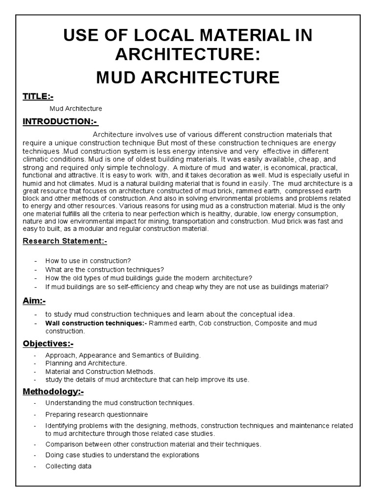 Mud Architecture Aim Object | PDF | Building Materials | Mud