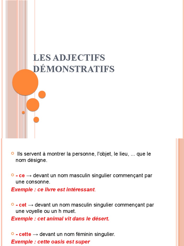 Maîtrisez les Adjectifs Démonstratifs | PDF
